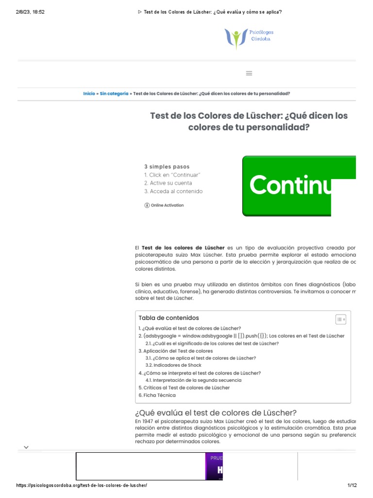 Test de los Colores de Lüscher_ ¿Qué evalúa y cómo se aplica_ | PDF ...