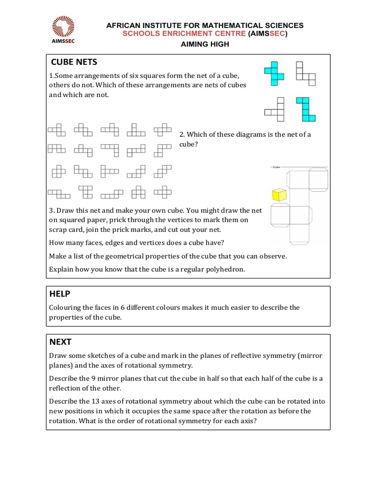 CUBE NETS Worksheet | PDF
