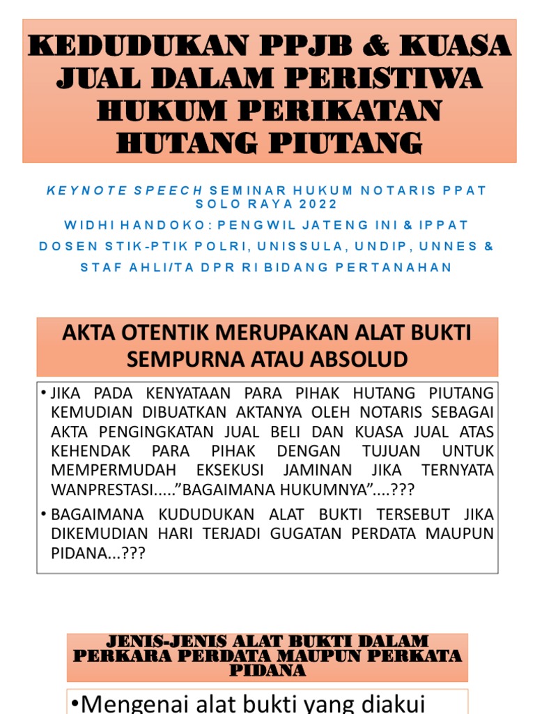 Keudukan PPJB & Kuasa Jual Dalam Peristiwa Hukum Perikatan Hutang Piutang | PDF