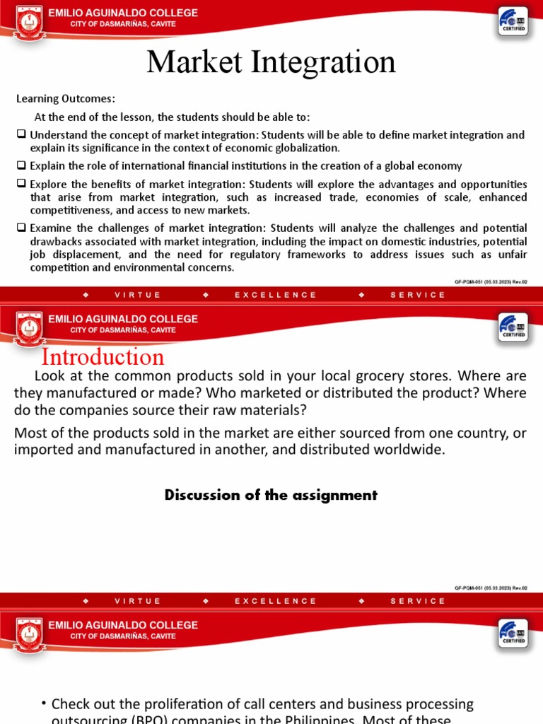 Prelim Lesson 3 Markret Integration | PDF | Inter American Development ...