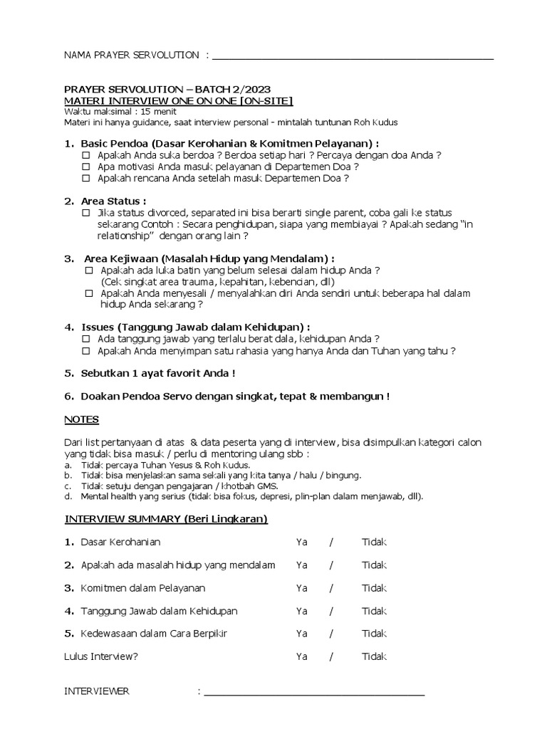 Materi Interview Prayer Servolution Batch 2 - 2023 | PDF