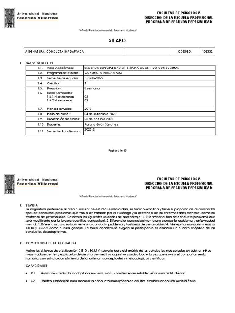 Silabo de Conducta Inadaptada en Psicología | PDF | Sicología | Evaluación