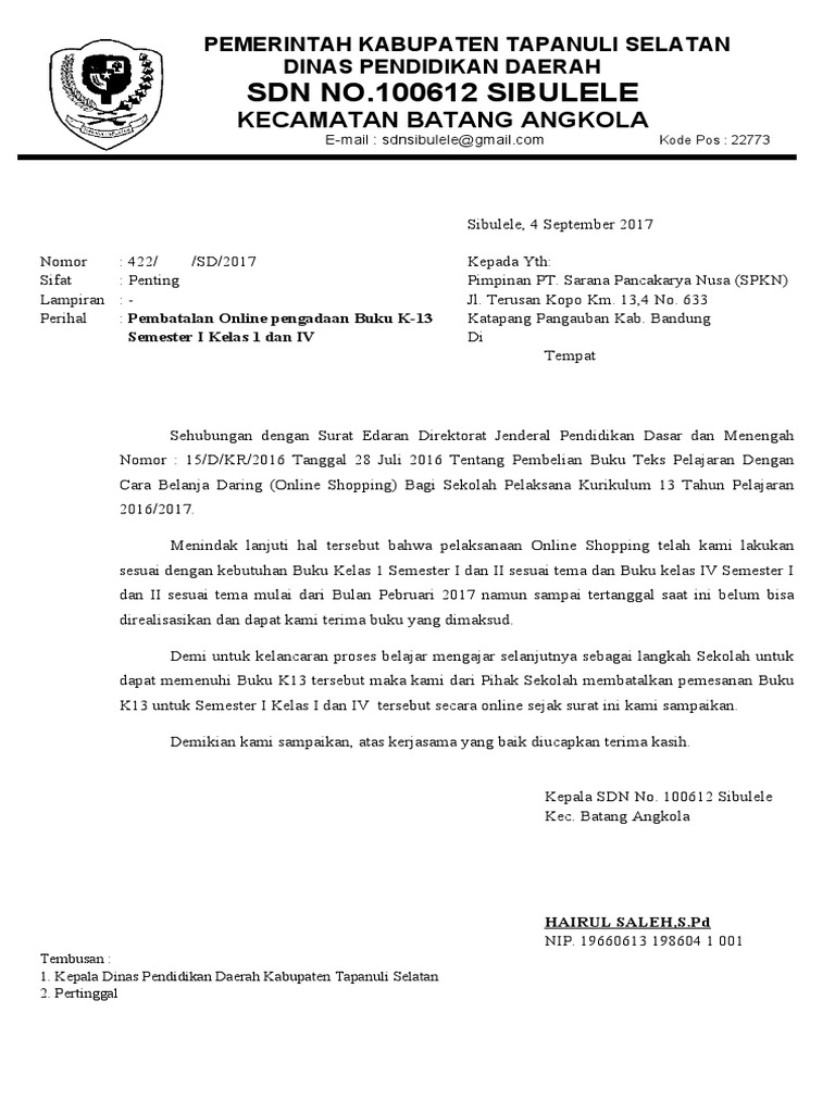 Surat Order Online Buku k13 | PDF