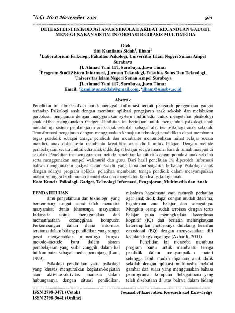 Vol.1 No.6 November 2021 921: Ilham@uinsby - Ac.id | PDF | Sains ...