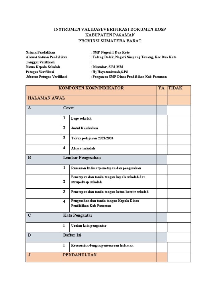 Instrumen Validasi Kosp 2023-2024 | PDF