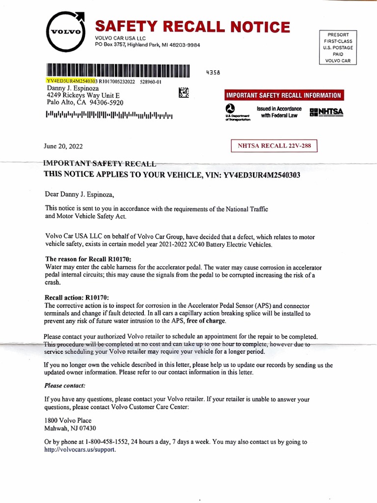 Volvo Recall 2 | PDF | Automotive Technologies | Land Transport