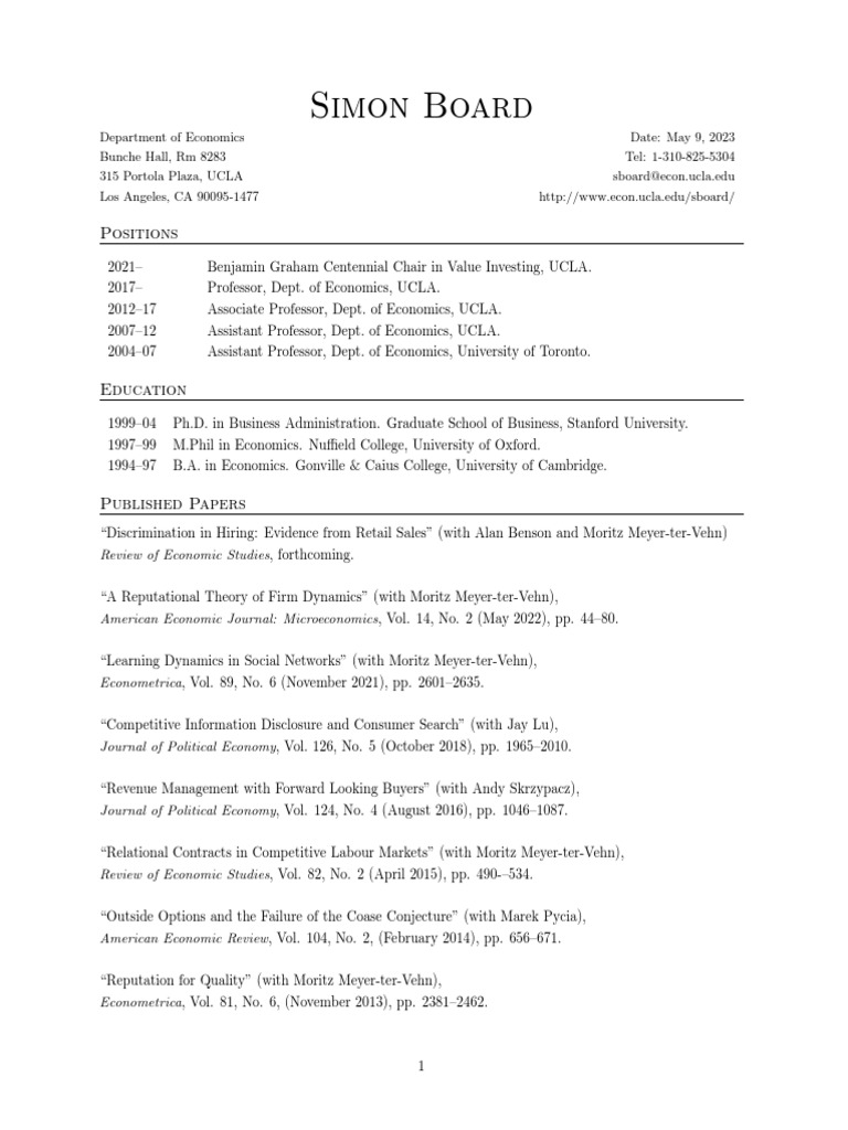 Simon Board: Positions | PDF | Economics | Monopoly