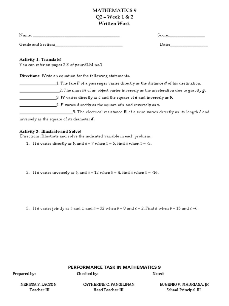 Mathematics 9 q2 Peta | PDF | Exponentiation | Physics