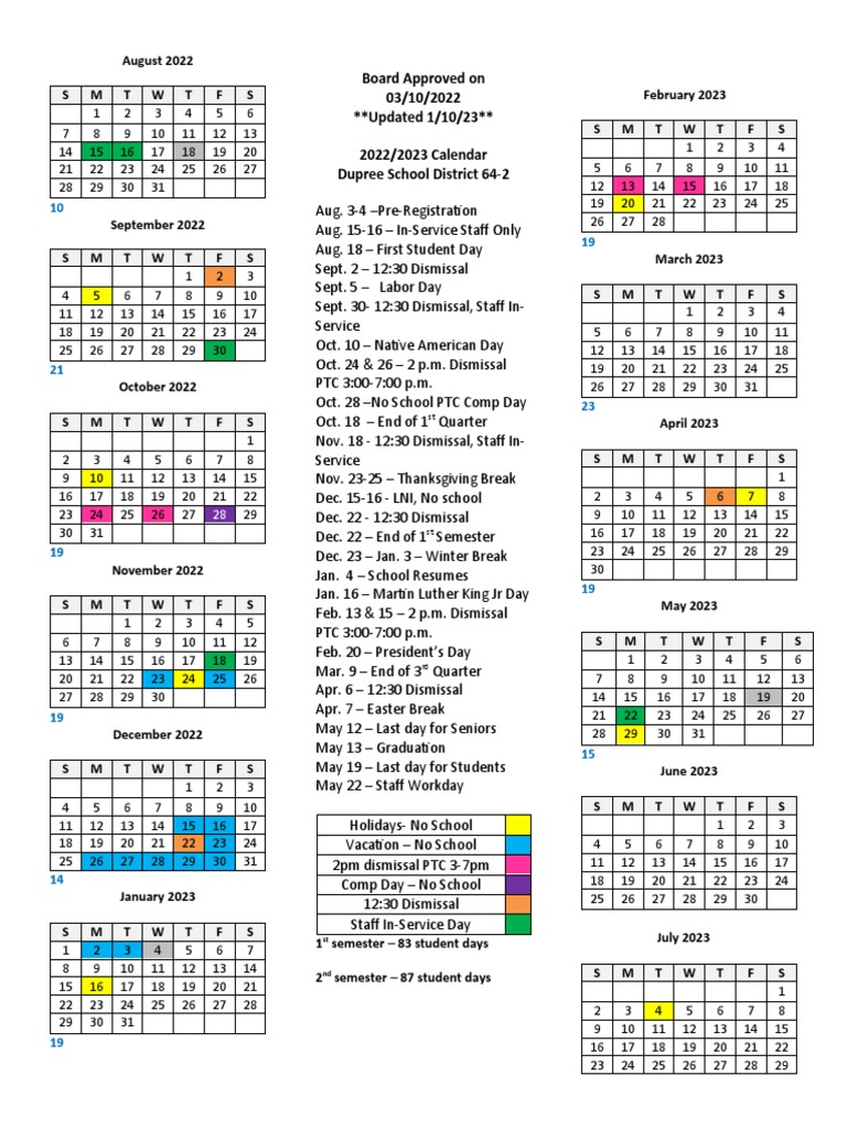 Dupree School District Calendar 2022-2023 | PDF