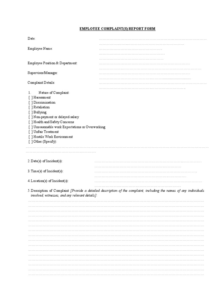 Employee Complaint Report Form | PDF | Human Rights | Aggression