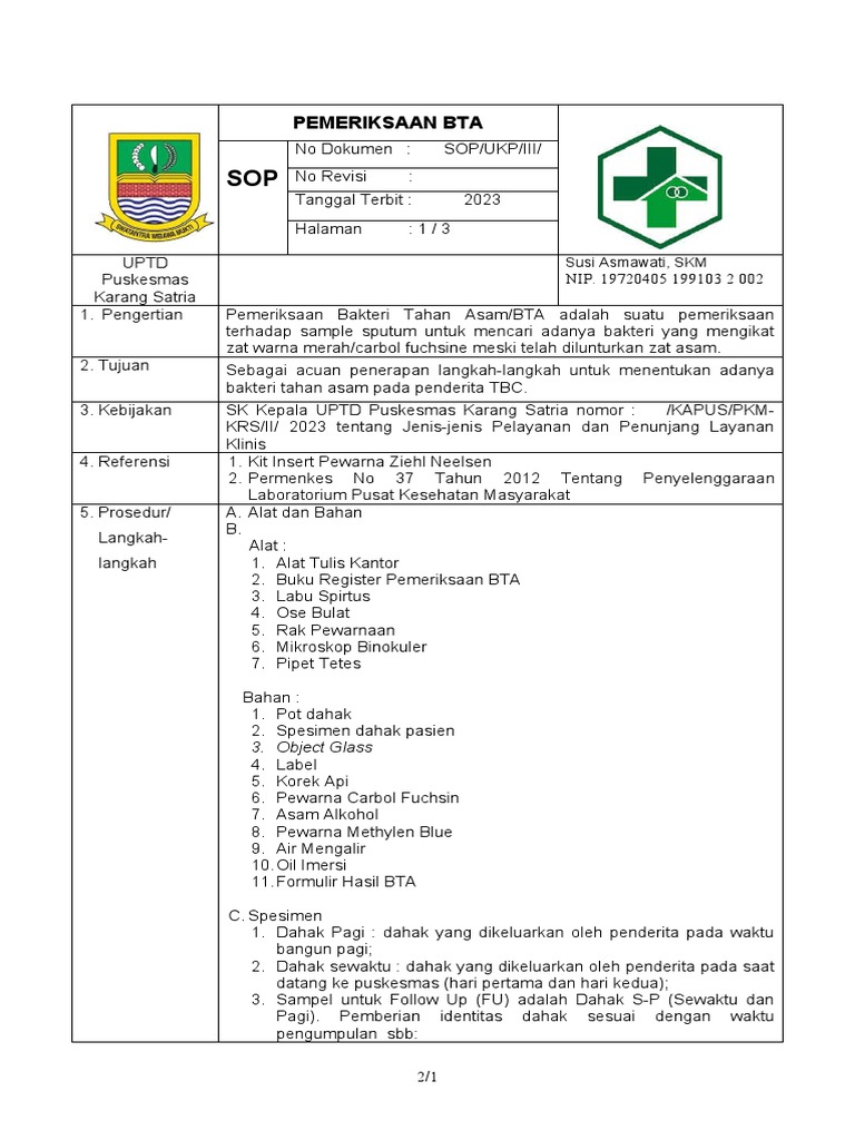 Pemeriksaan BTA | PDF