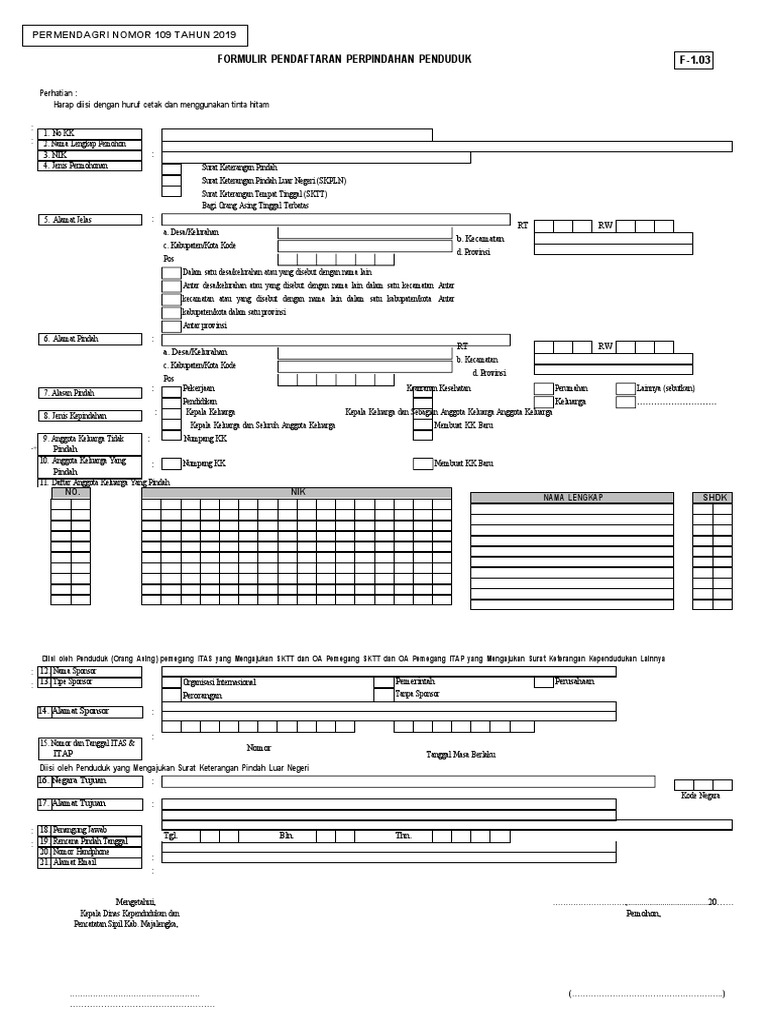 Formulir Pendaftaran Perpindahan Penduduk | PDF