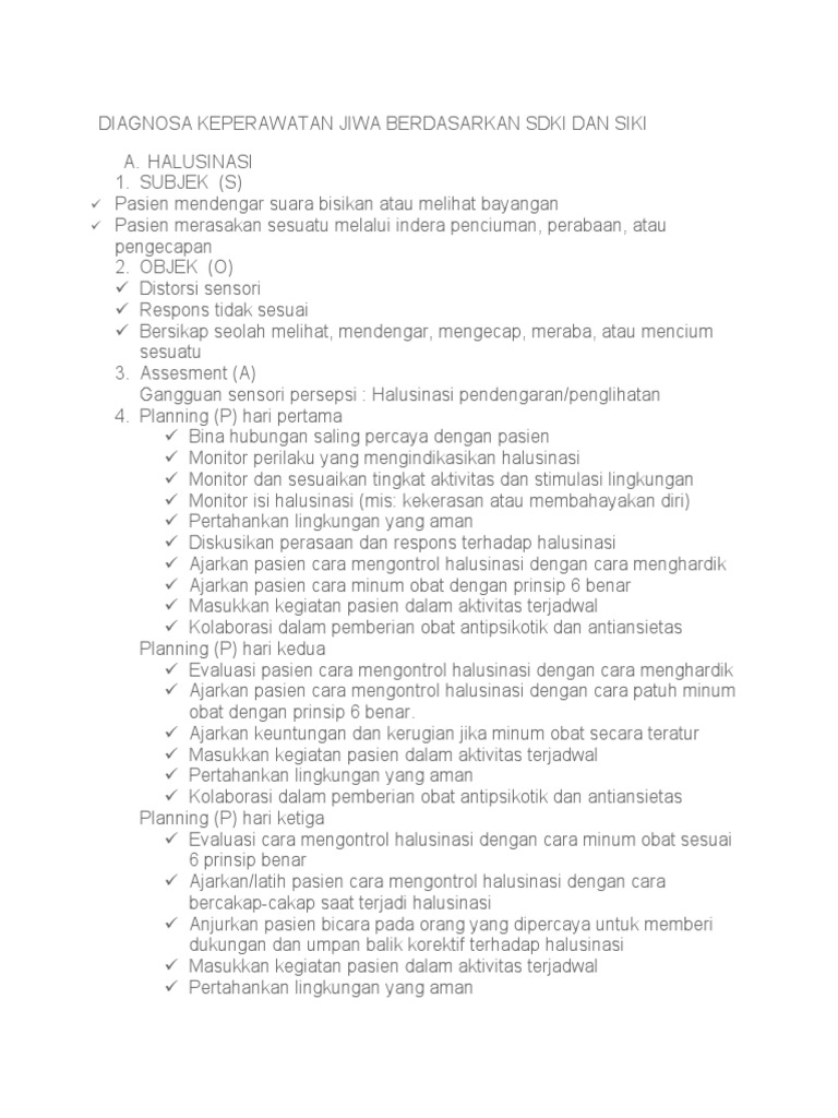 Diagnosa Keperawatan Jiwa Berdasarkan Sdki Dan Siki | PDF