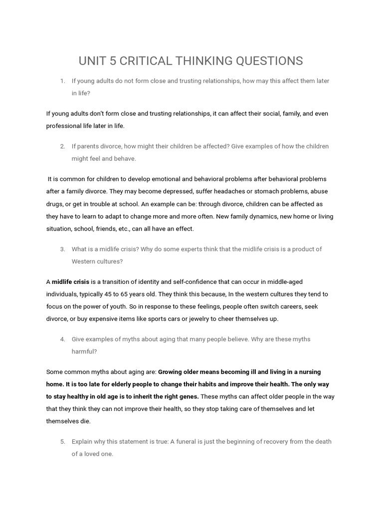 Unit 5 Critical Thinking Questions | PDF