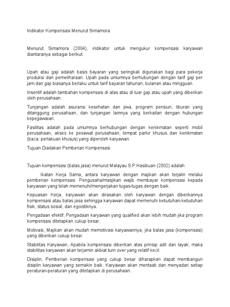 Indikator Kompensasi Menurut Simamora | PDF