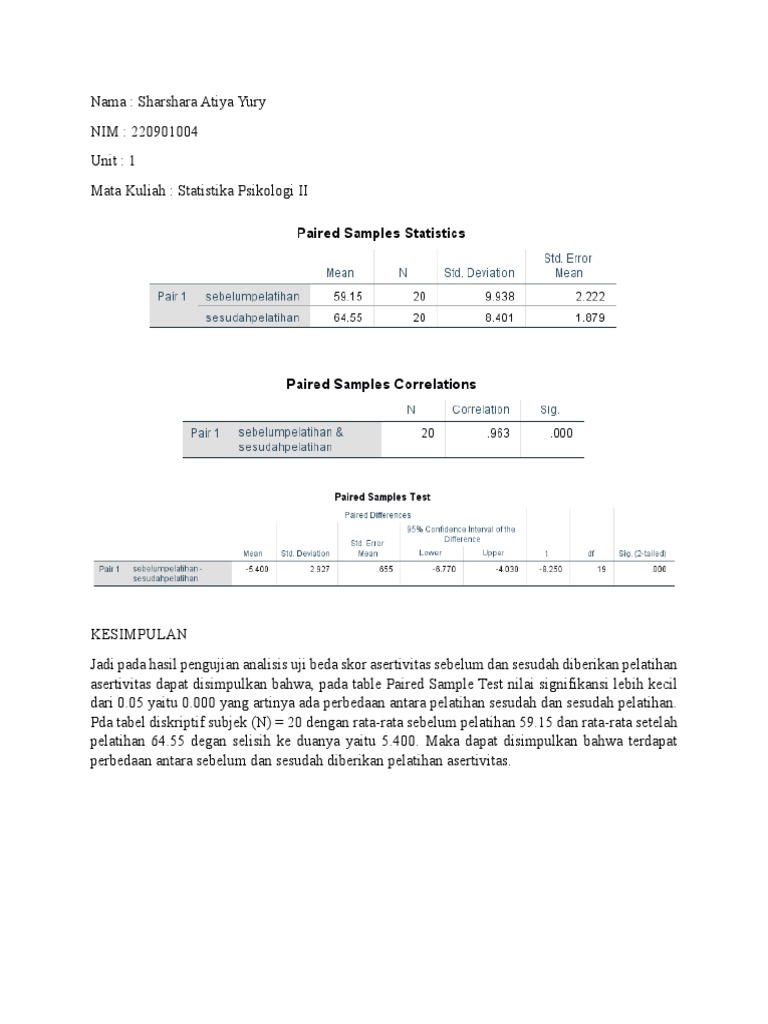 Sharshara Atiya Yury 220901004 Paired Sample Test | PDF | Karier ...