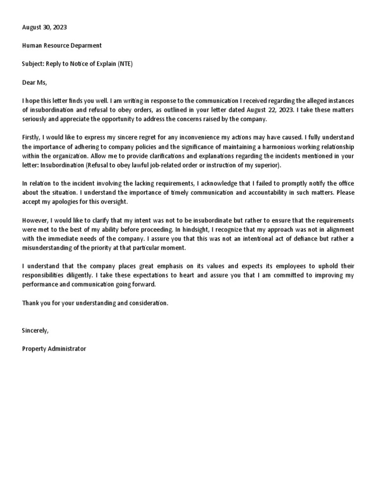 Reply To Notice of Explain (NTE) | PDF