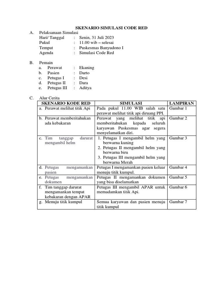 Skenario Simulasi Code Red | PDF