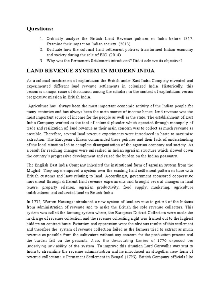 Land Revenue System in Modern India | PDF | Economies