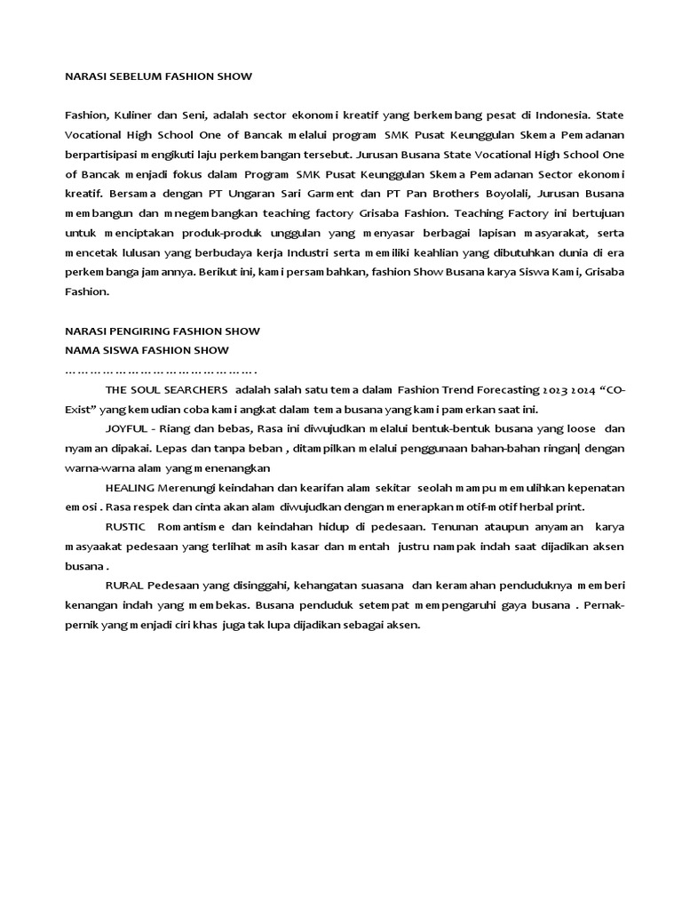 Narasi Fashion Show | PDF