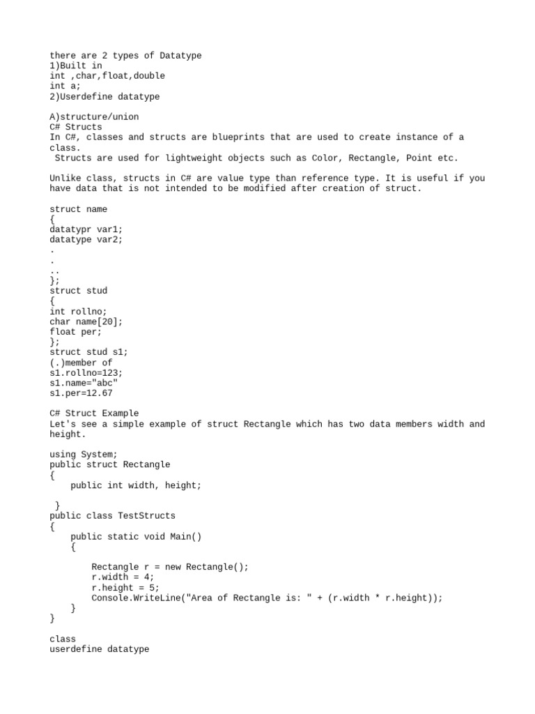 Class Pdf C Sharp Programming Language Data Type