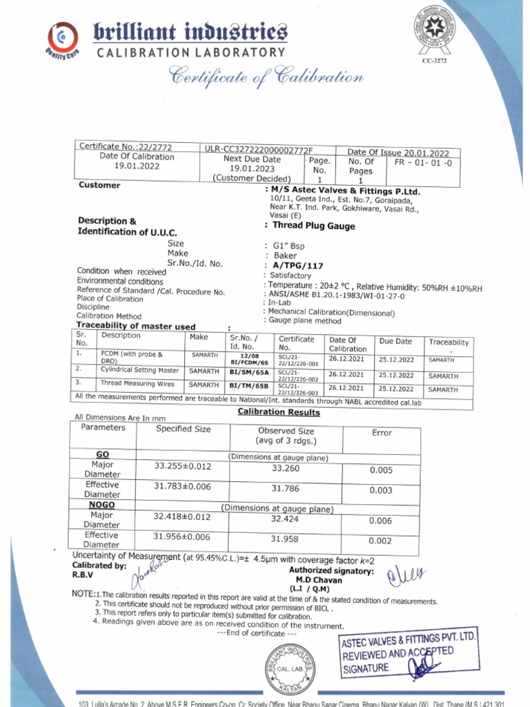 Presentation On Calibration Certifictae | PDF