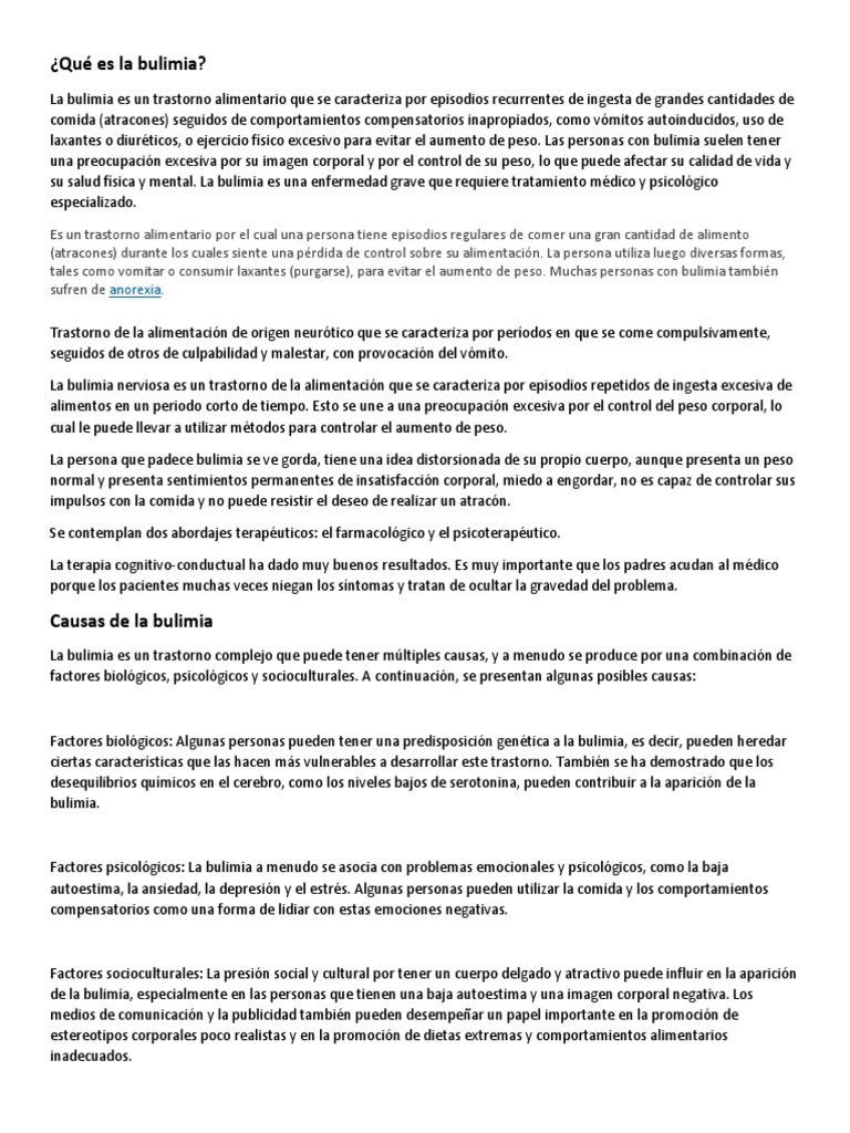 Qué Es La Bulimia | PDF | Bulimia nerviosa | Desorden alimenticio