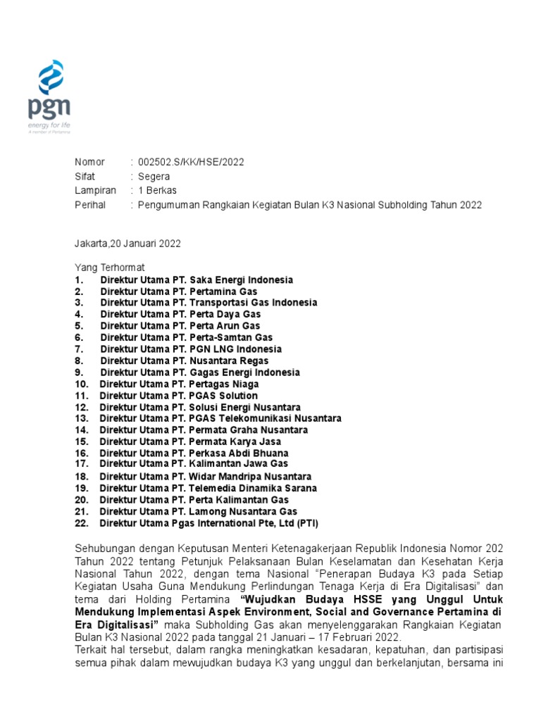 Kegiatan Bulan K3 Subholding Gas | PDF