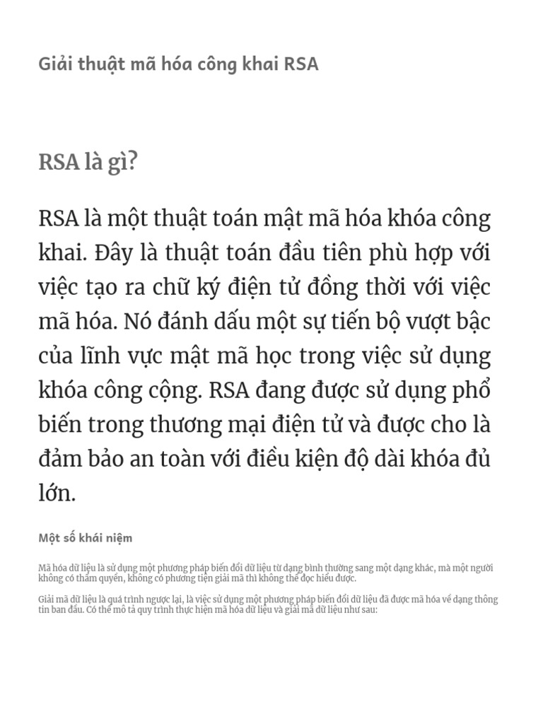 RSA là gì?: Giải thuật mã hóa công khai RSA | PDF