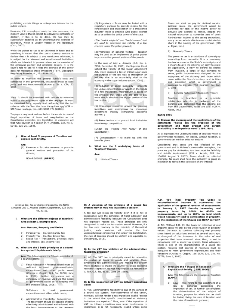 Tax 1 Reviewer - Compress Vol 2 | PDF | Taxes | Taxation In The United ...