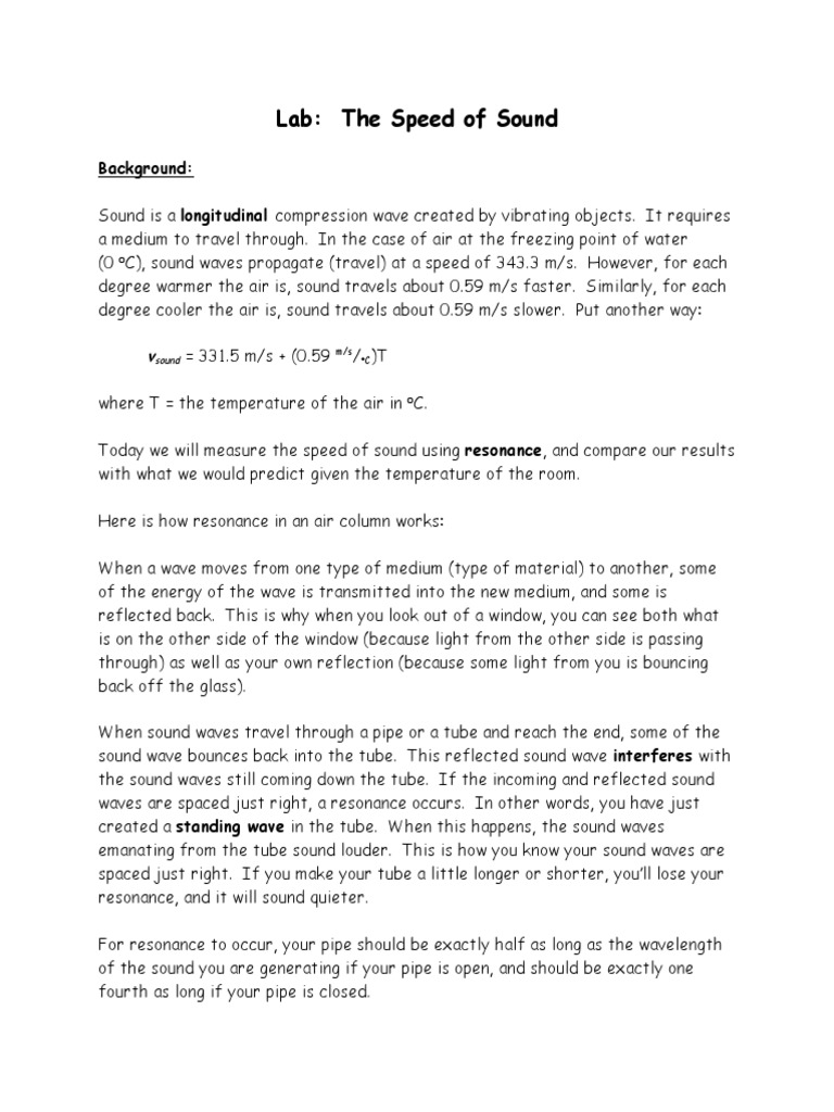 Lab - Speed of Sound | PDF | Waves | Sound