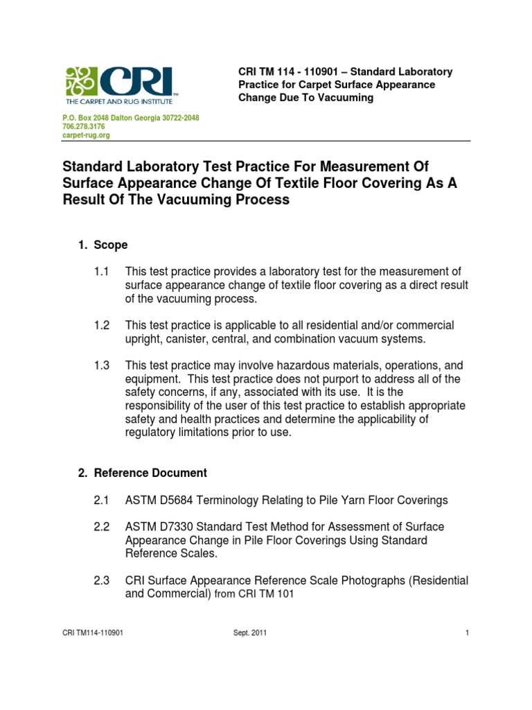 CRI Test Method 114 | PDF | Vacuum Cleaner | Flooring