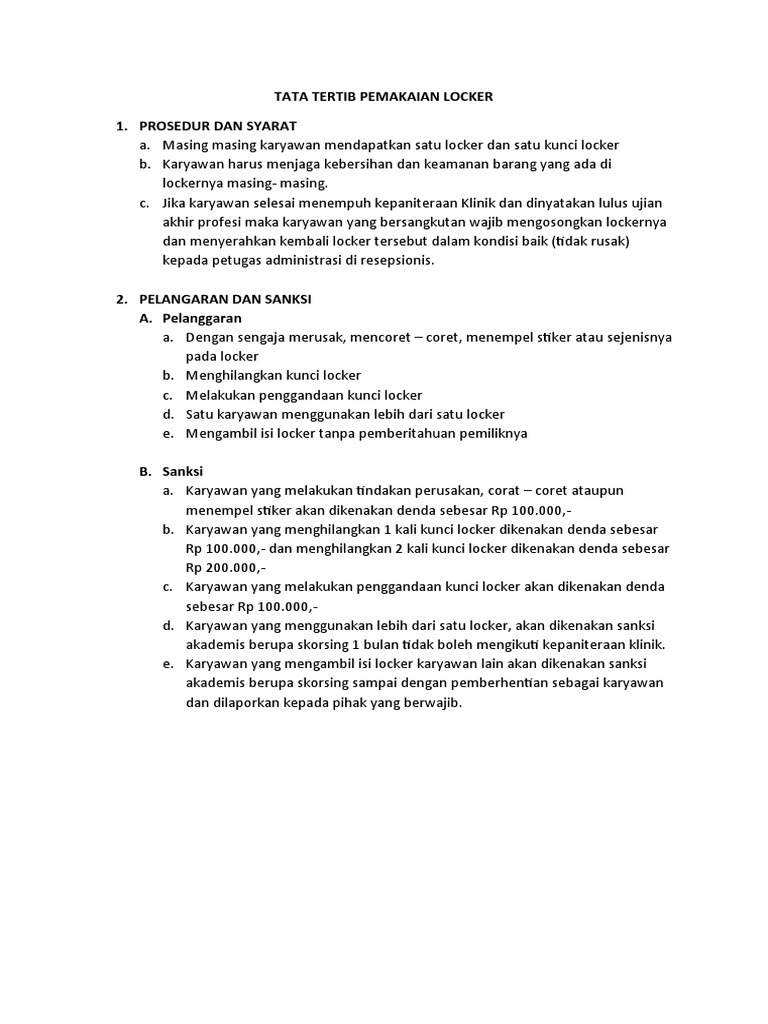 Tata Tertib Pemakaian Locker | PDF | Teknologi & Rekayasa