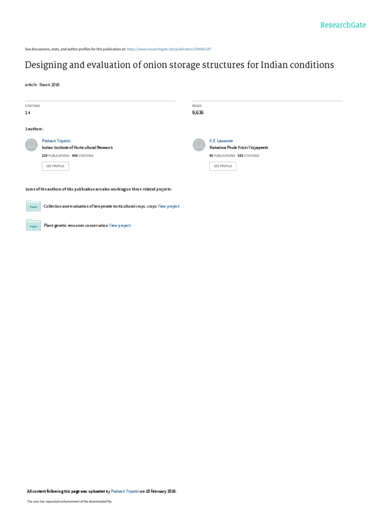 Designing and Evaluation of Onion Storage Structures For Indian Conditions1 | PDF | Onion | Roof