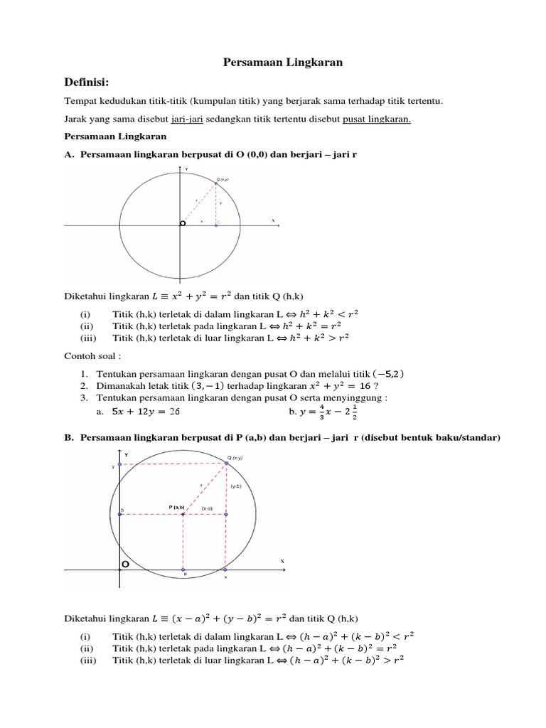 Handout Persamaan Lingkaran 1 (PGS Dan PGP) 2021-2022 | PDF