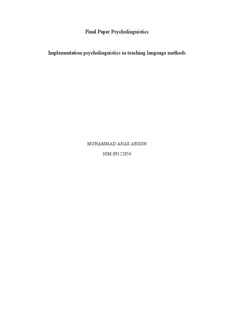 Final Paper Psycholinguistics | PDF | Second Language Acquisition | Language Education