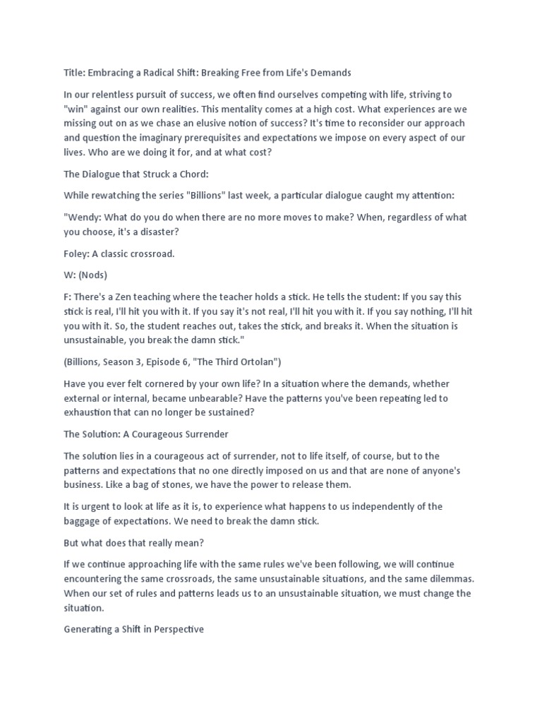 Embracing A Radical Shift Breaking Free From Life's Demands | PDF