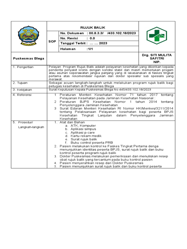 SOP Rujuk Balik | PDF