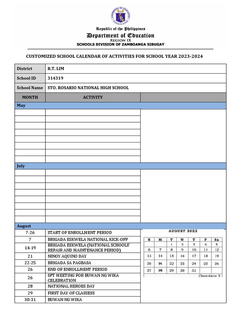SRNHS CUSTOMIZE SCHOOL CALENDAR - New Format | PDF | Observances