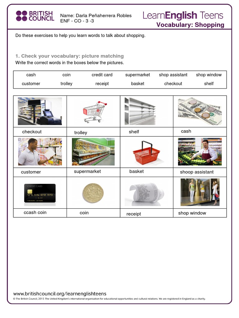 Shopping Vocabulary - Peñaherrera R. Darla | PDF