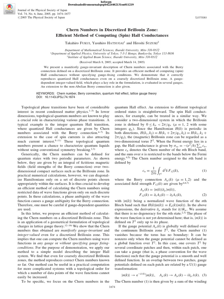 Chern Numbers in Discretized Brillouin Zone | PDF | Gauge Theory ...