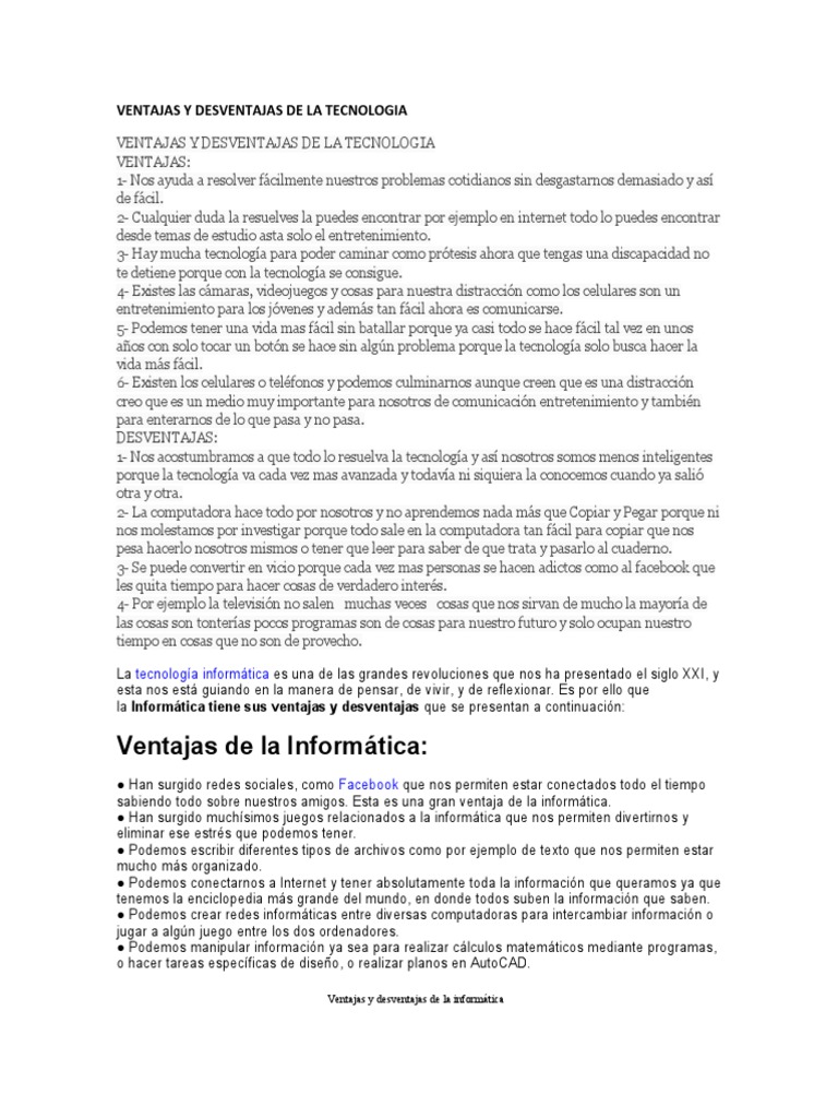 Ventajas y Desventajas de la Tecnología | PDF | Enseñando | Maestros