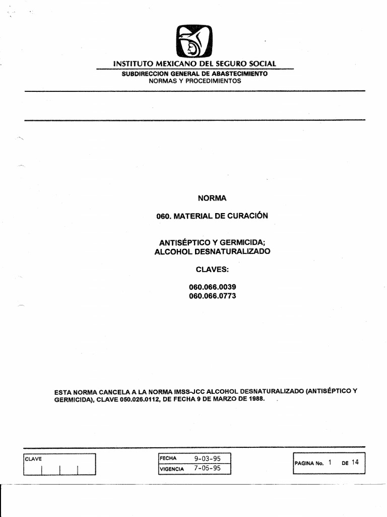 Norma IMSS: Alcohol Desnaturalizado | PDF