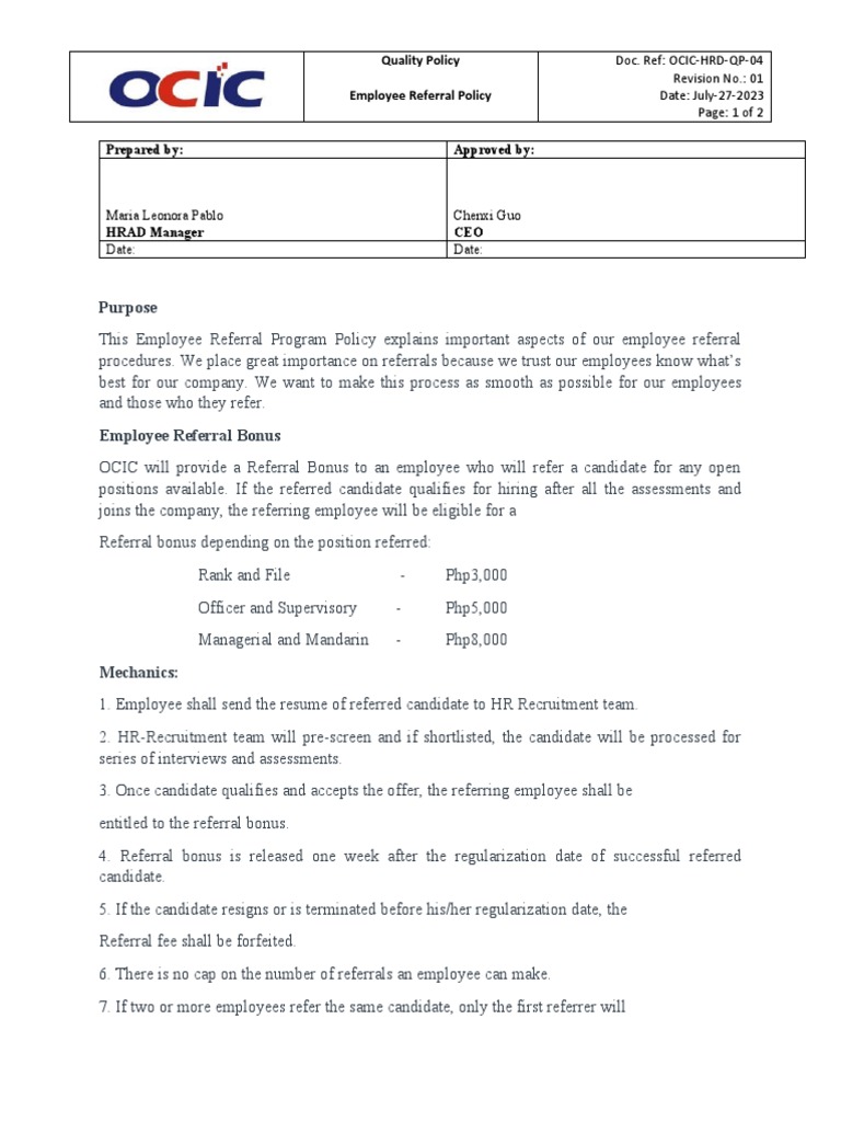 Employee Referral Policy | PDF | Recruitment | Employment