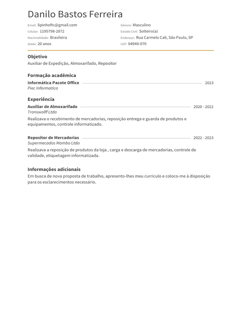 Danilo Bastos Ferreira - Currículo | PDF