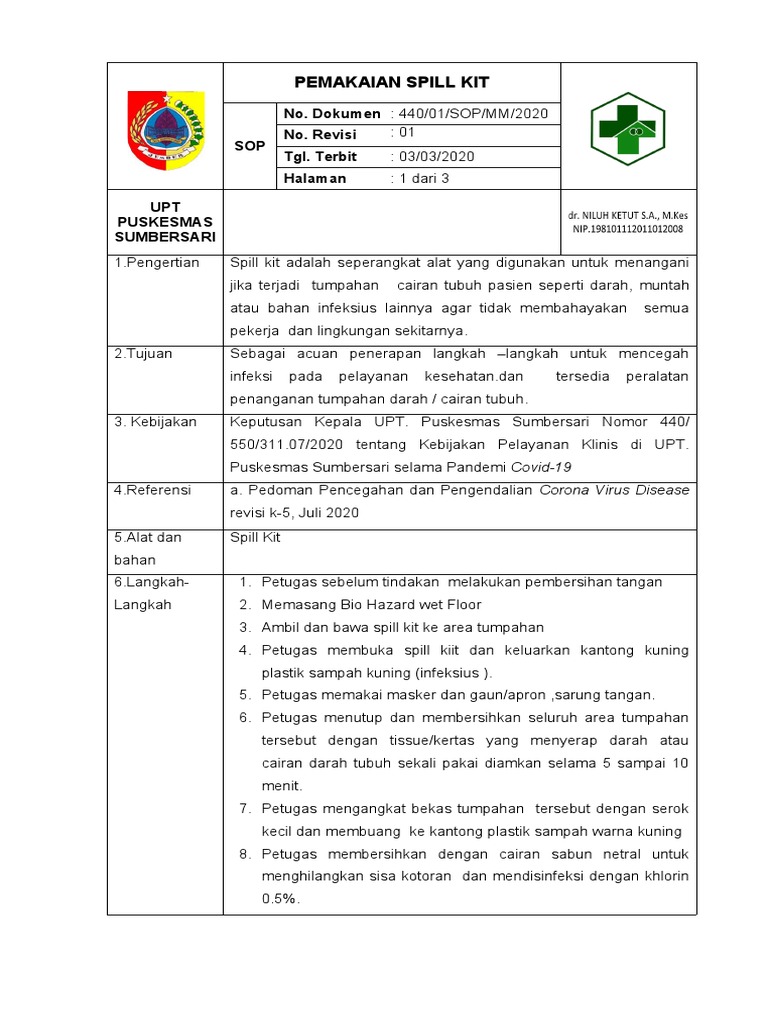 Sop Pemakaian Spill Kit | PDF