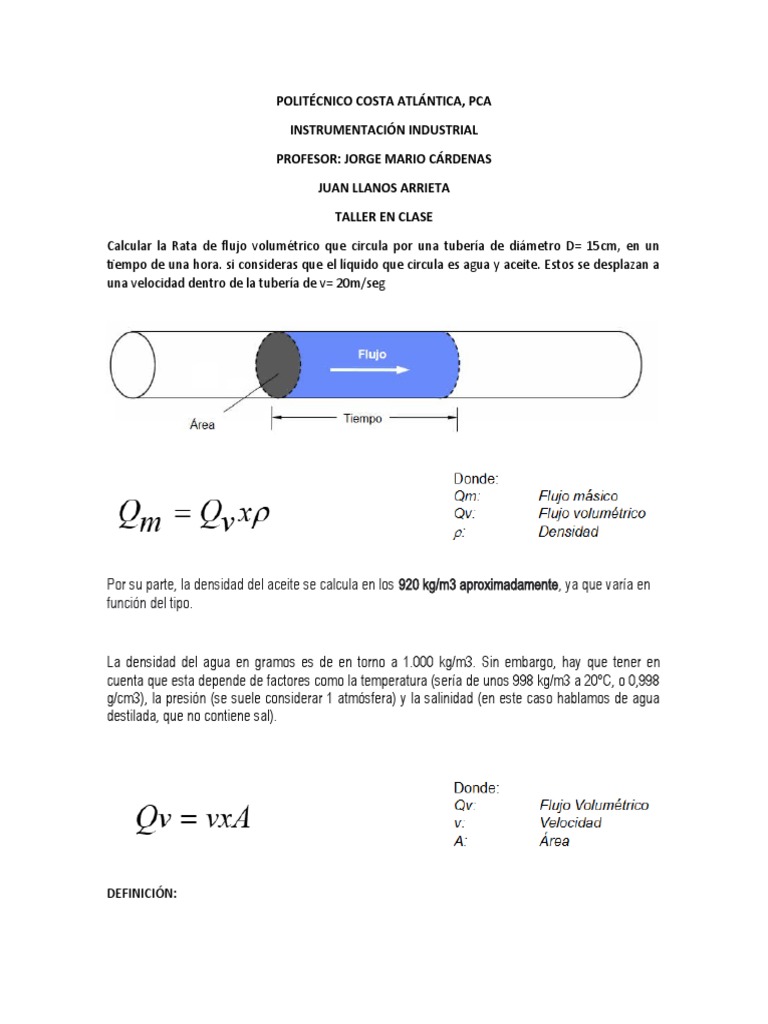 Copia de Claculo de Flujo Volumetrico y Masico en Tuberia | PDF