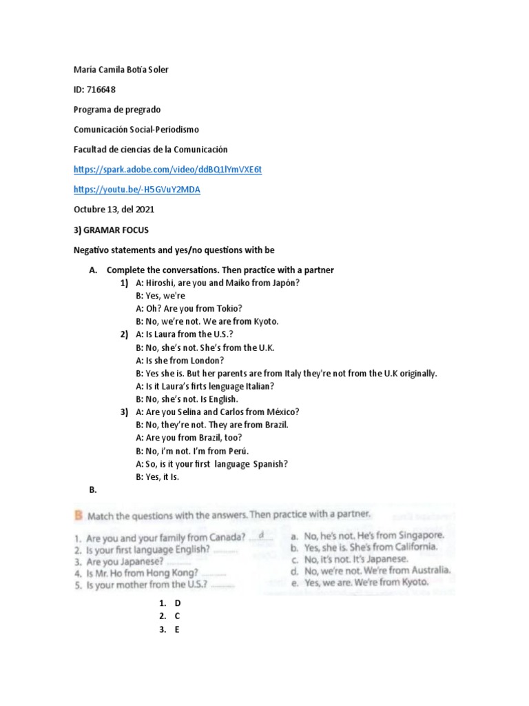 Grammar Focus: Negative Statements & Questions | PDF | Human Appearance ...