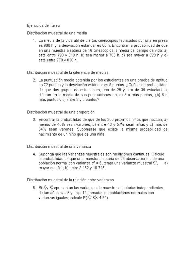 Ejercicios de Tarea Estadistica Inferencial I 1 | PDF