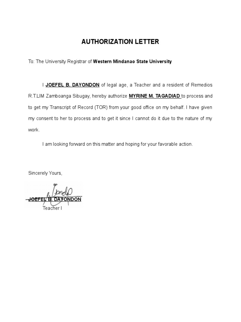 Authorization Letter With Digital Signature | PDF